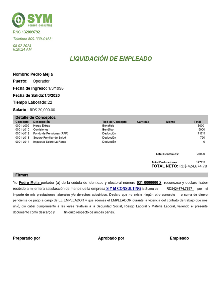 Liquidación de Empleado | PDF | Derecho laboral | Salario