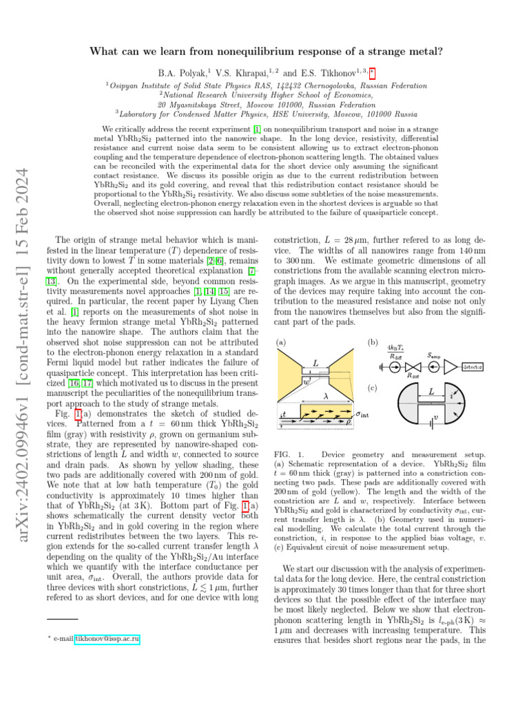 2024 Arxiv What Can We Learn From Nonequilibrium Response of A Strange Metal? | PDF | Electrical ...