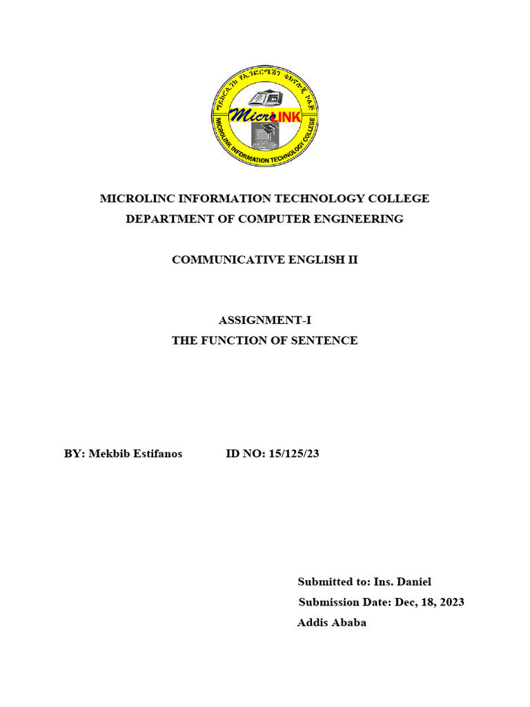 Mekbib Ce Assignment 1 | PDF | Sentence (Linguistics) | Question
