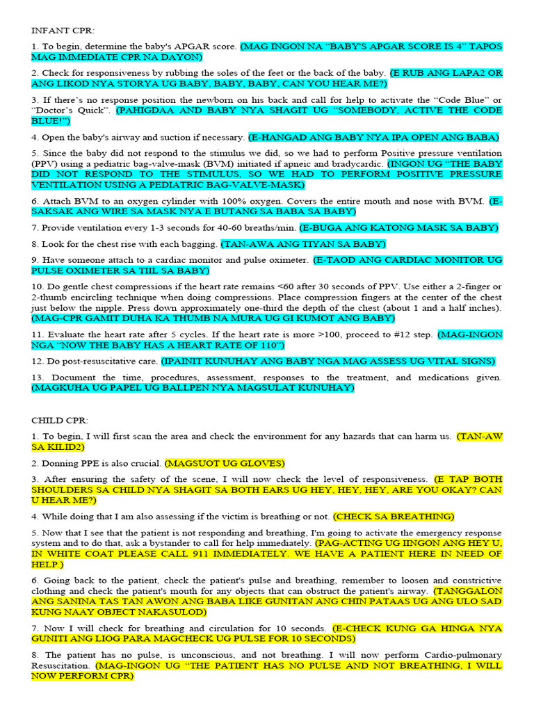Basic Life Support Script | PDF | Cardiopulmonary Resuscitation | Physiology