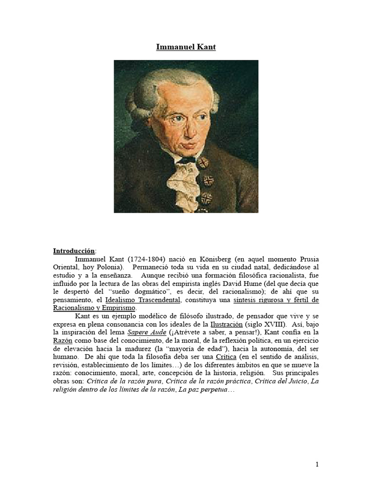 Biografía y pensamiento de Kant | PDF | Immanuel Kant | Moralidad