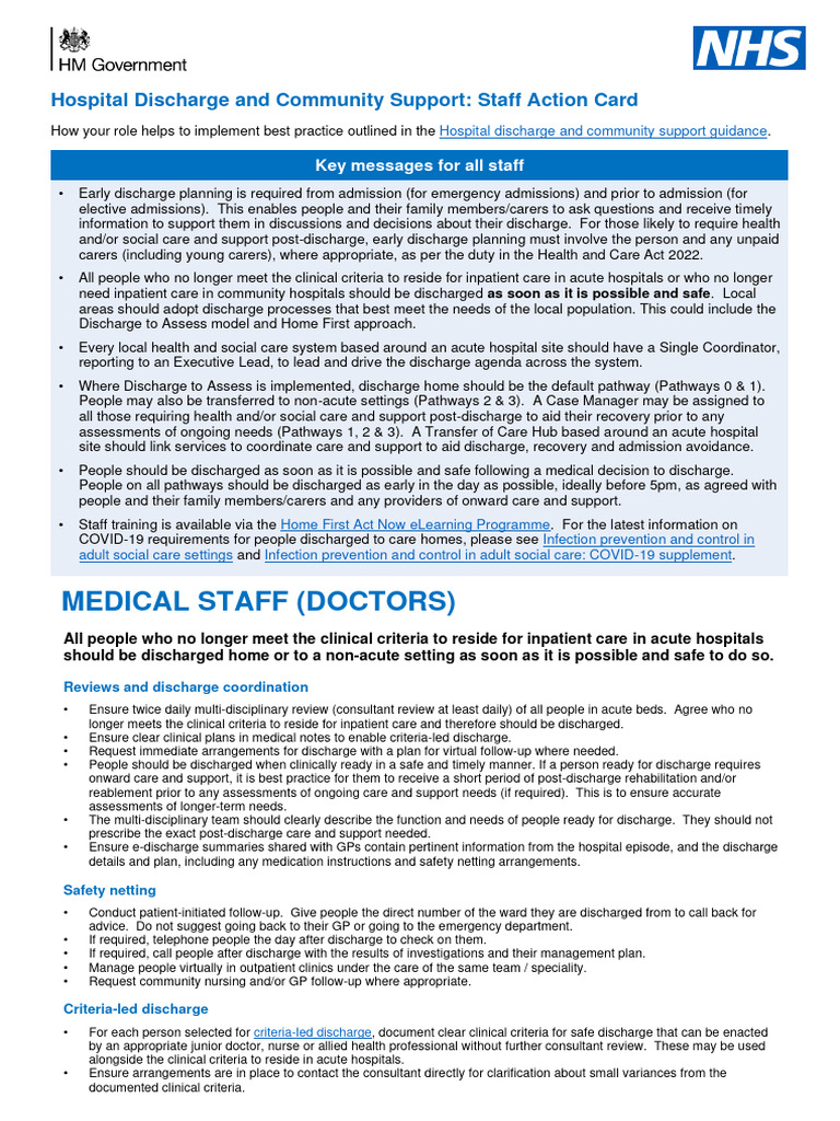 Medical Staff Doctors - Hospital Discharge Action Cards Revised | PDF ...