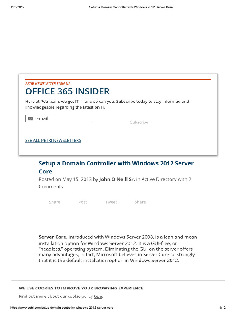 Setup A Domain Controller With Windows 2012 Server Core Pdf Http