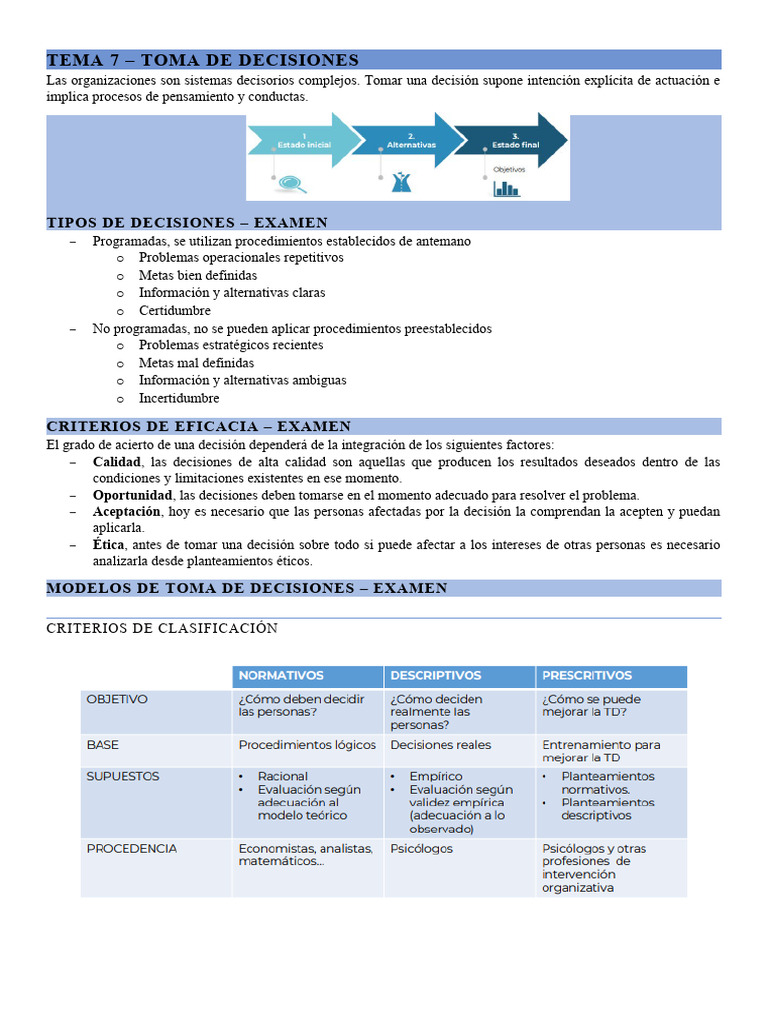 Tema 7 - Toma de Decisiones | PDF | Toma de decisiones | Racionalidad