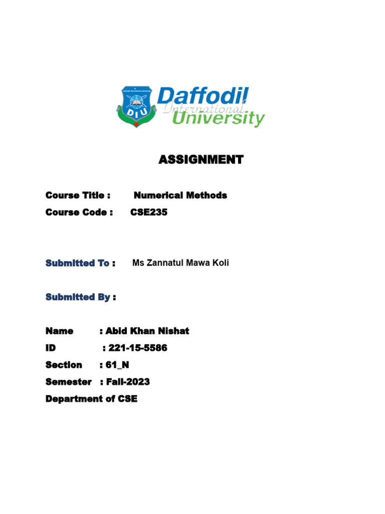 Numerical Assignment Pdf