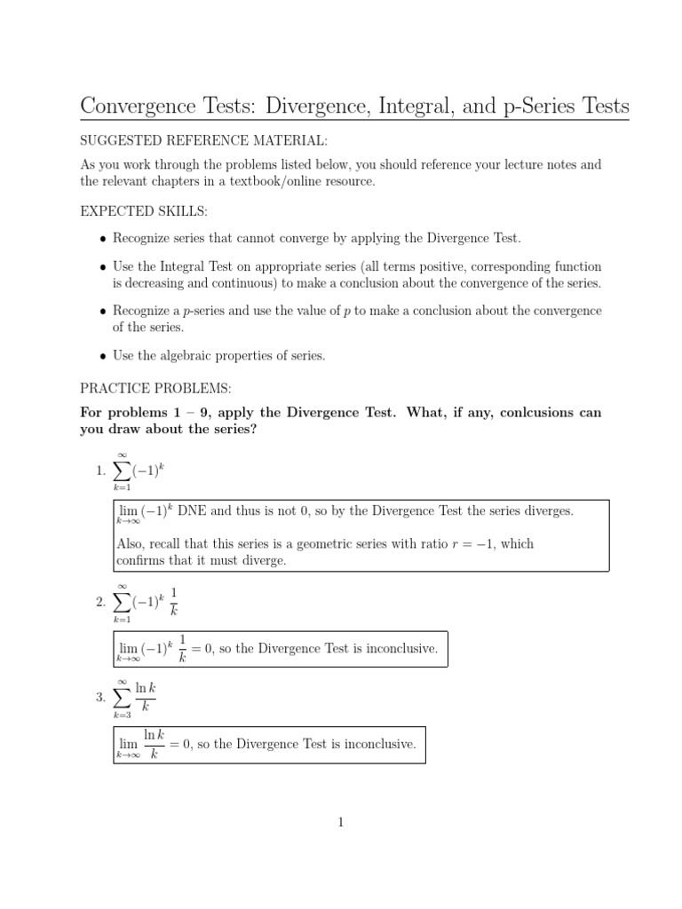 HW8 Convergence Tests Ans | PDF | Limit (Mathematics) | Mathematical ...