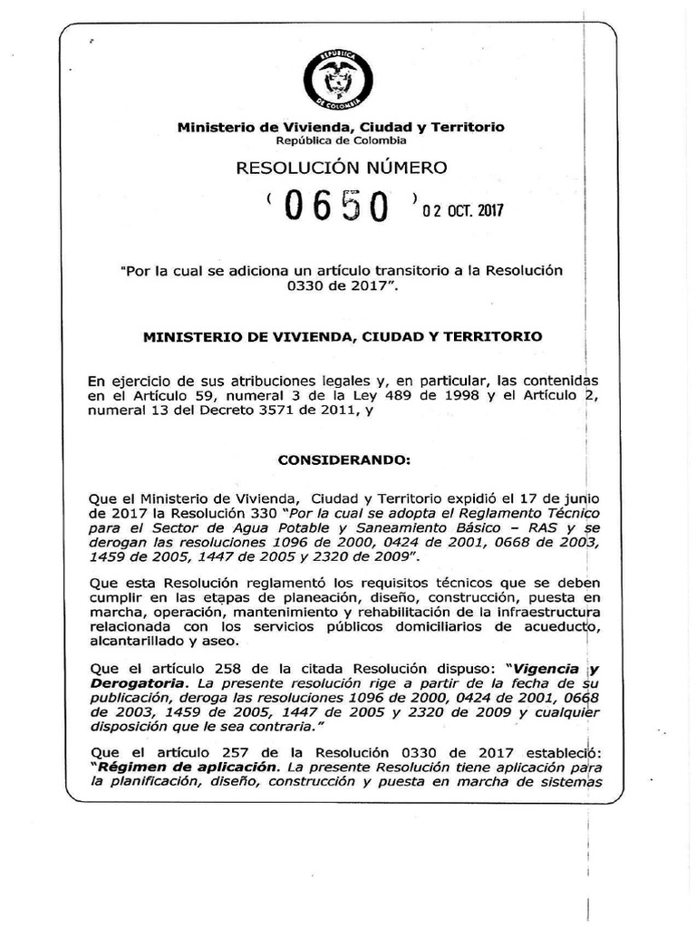 RAS 2017 - Resolución 0650 | PDF