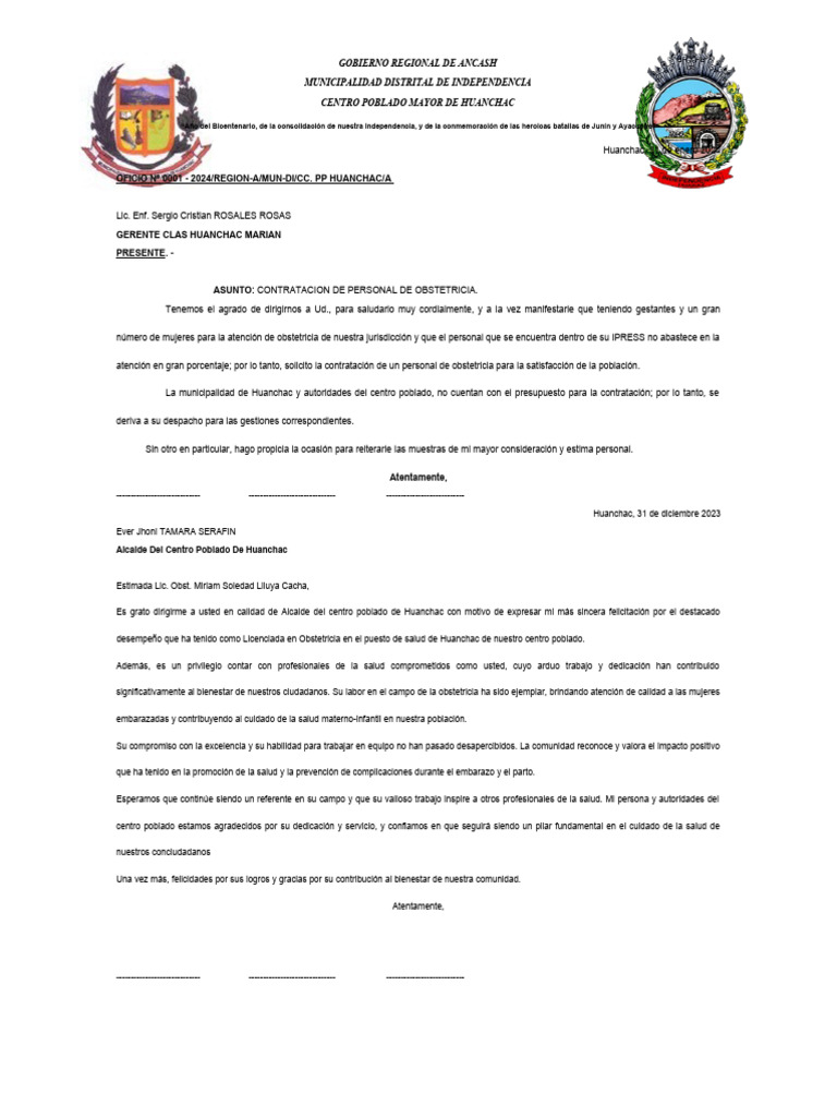 Oficio Municipalidad | PDF | Partería