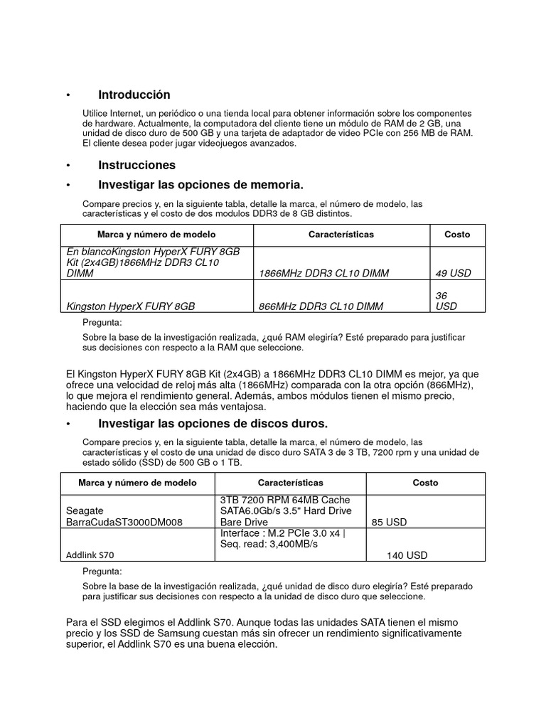 3.4.1.7 Lab - Research A Hardware Upgrade | PDF | Memoria de acceso ...