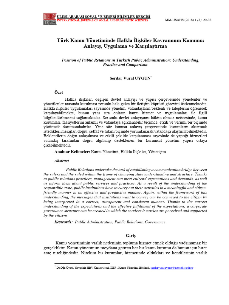 T - RK Kamu Y - Netiminde Halkla - Li - Kiler Kavram - N - N Konumu - Anlay - , Uygulama Ve Kar ...