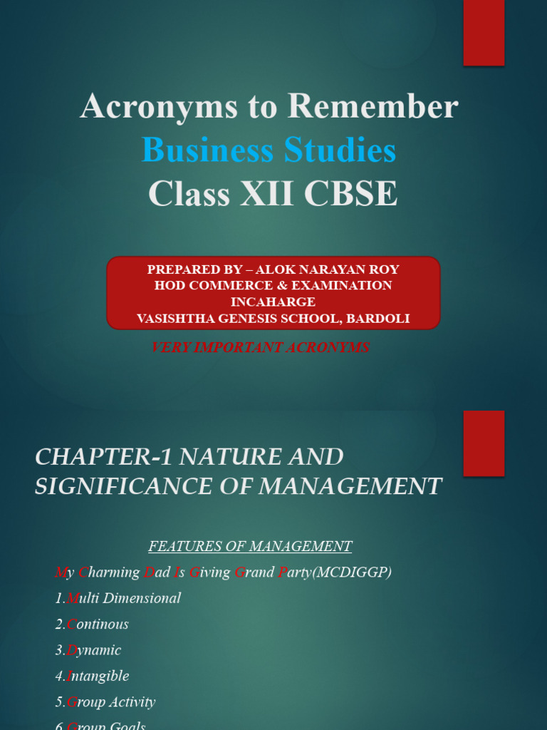 Acronyms To Remember Business Studies ClassXII CBSE | Download Free PDF ...