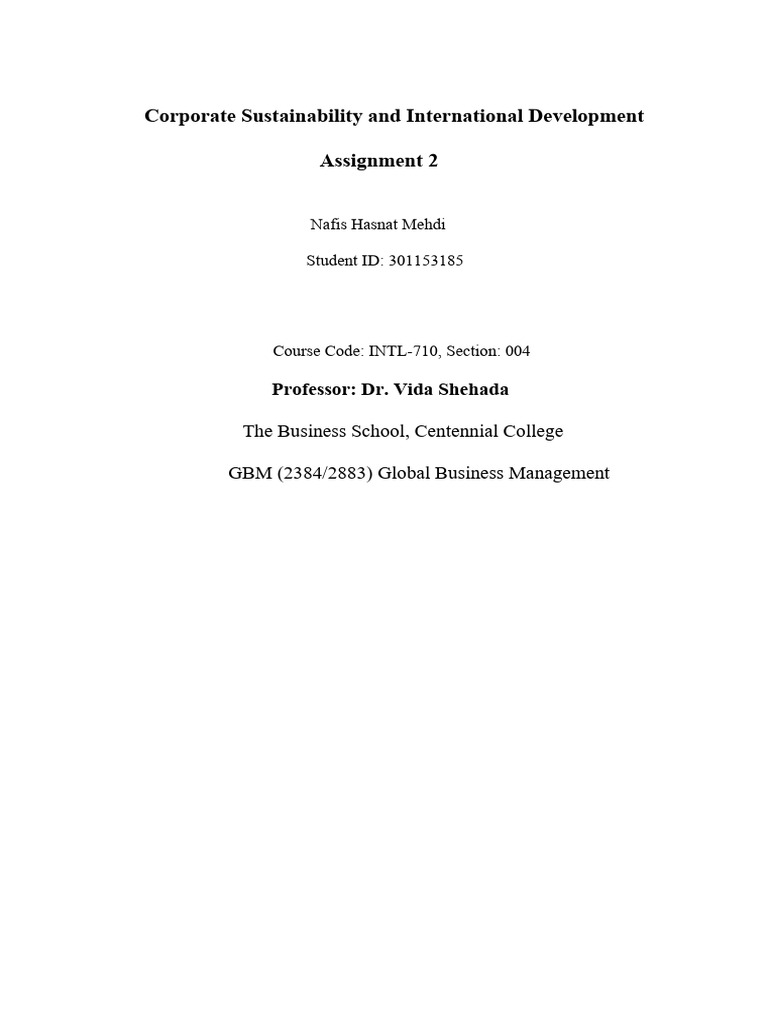 Corporate Sustainability and International Development Assignment 2 | PDF | Credit | Finance ...