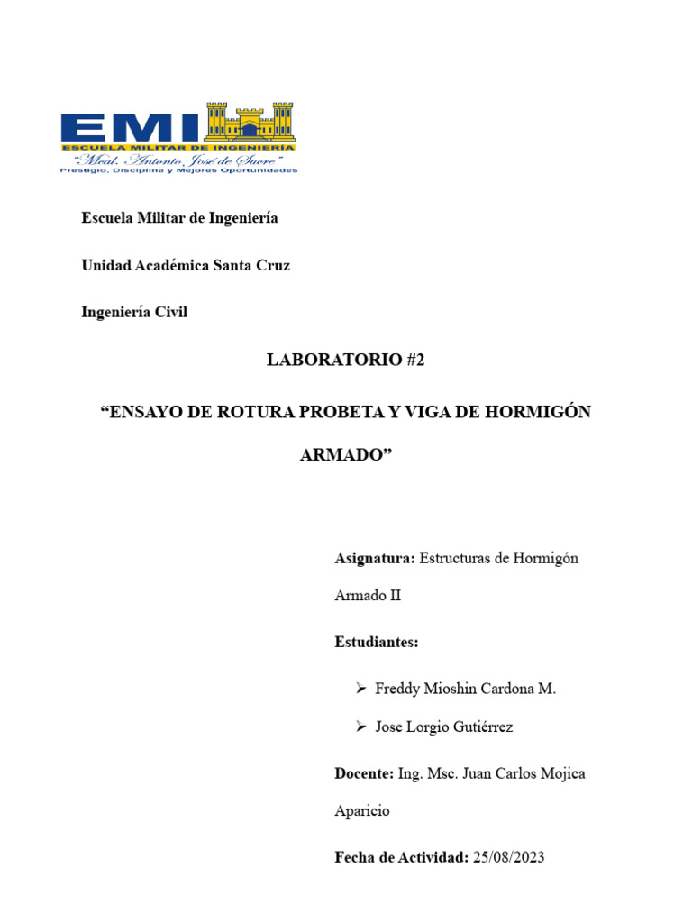 Lab Resumen 2, Freddy Cardona Machicado | PDF | Hormigón | Concreto reforzado