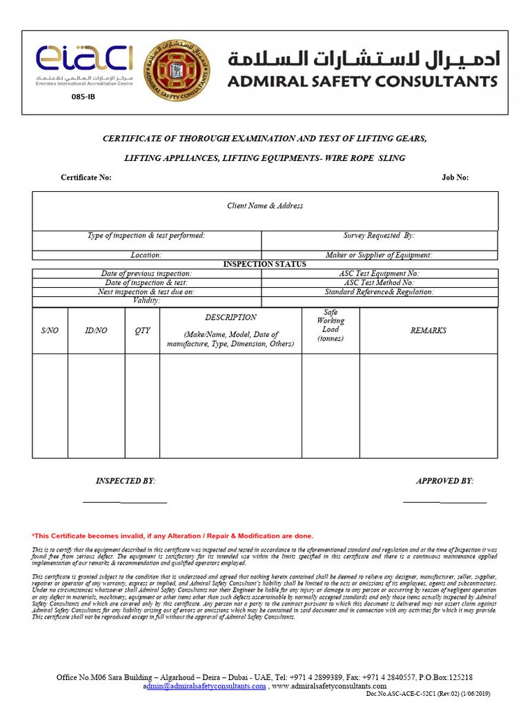 Wire Rope Sling-Certificate Updated | PDF | Legal Liability | Common Law