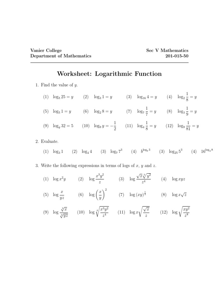 Exercises_LogarithmicFunction (1) | PDF | Logarithm | Combinatorics