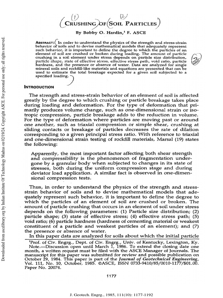 Hardin 1985 Crushing of Soil Particles | PDF | Stress (Mechanics ...