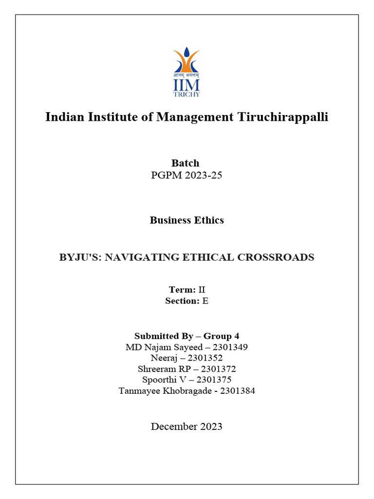 BE Final Project - Group 4 | PDF | Business Ethics | Employment