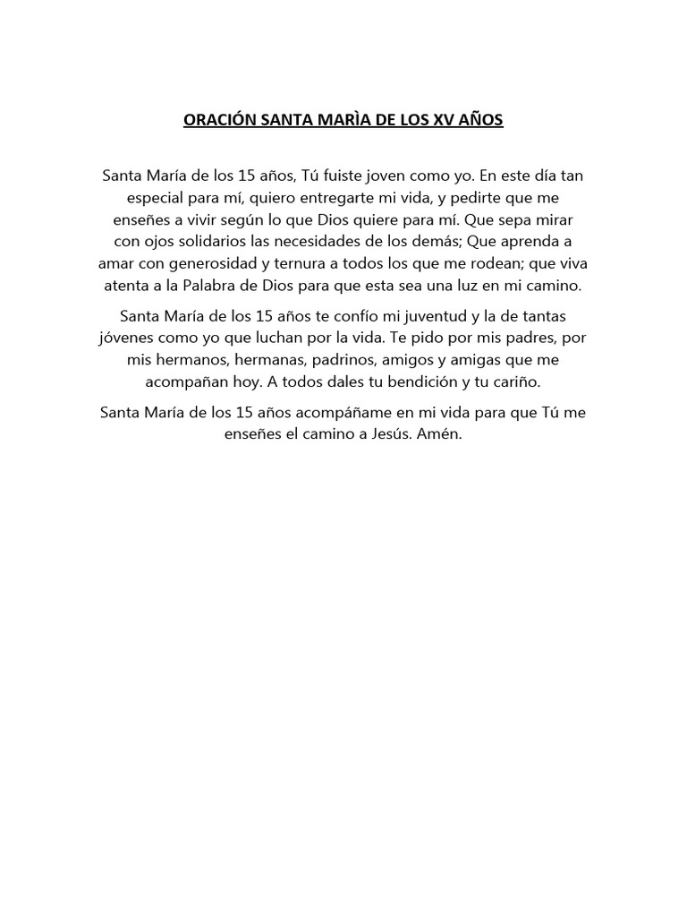 Oración de Santa María para XV Años | PDF