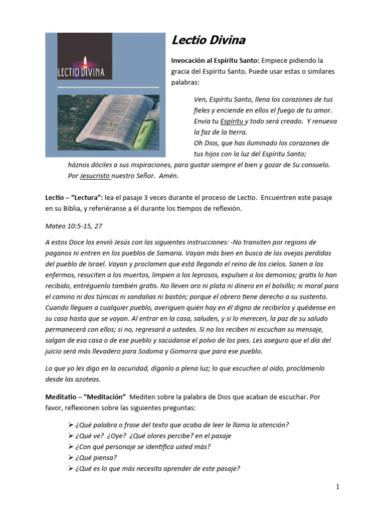 Lectio Divina For Adults Spanish | PDF | Cristo (título) | Lectio Divina