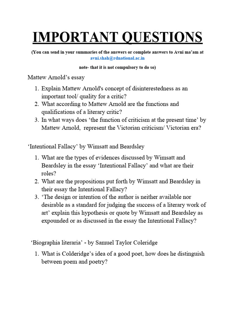 Avni Ma'ams Important Questions | PDF