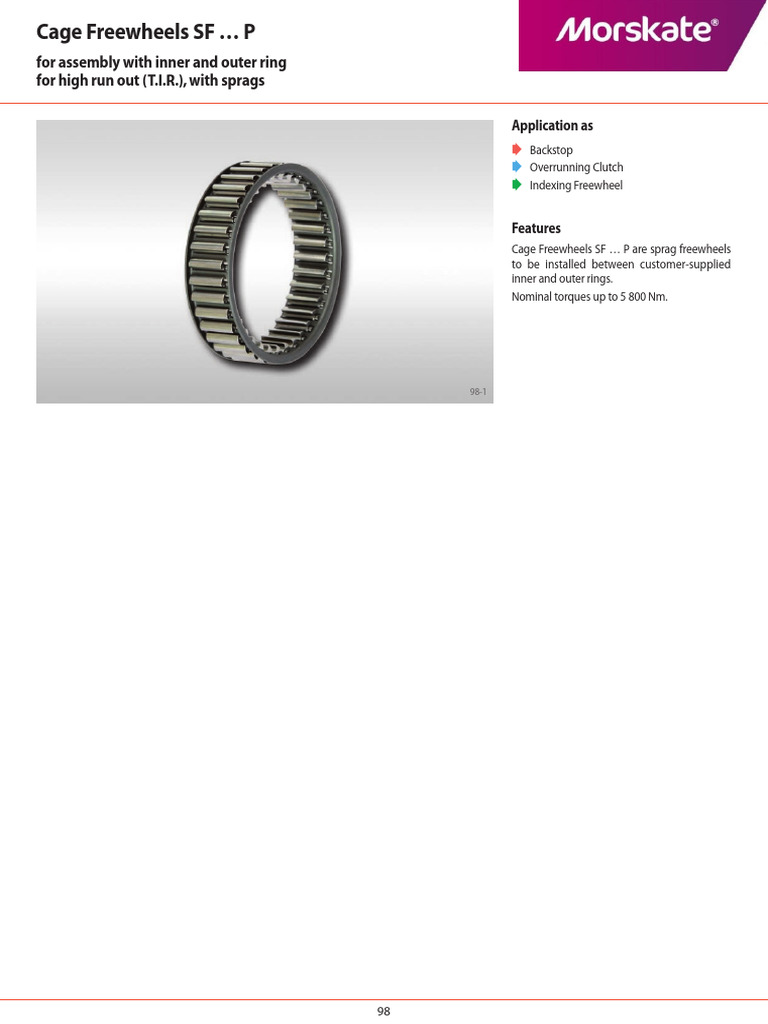 Cage Freewheel SF ... P | PDF | Vehicle Technology | Manufactured Goods