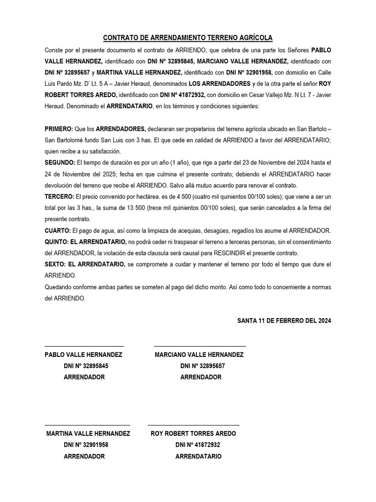 Contrato de Arriendo 2024-2025 | PDF