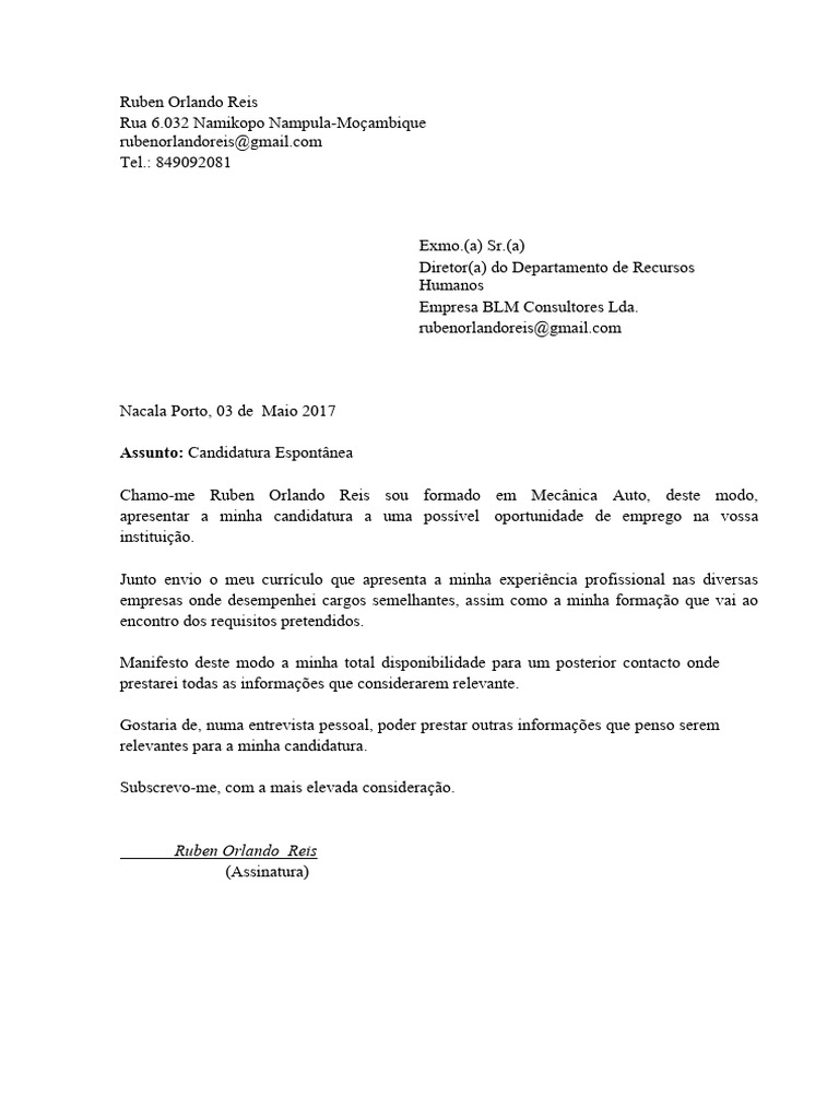Carta de Candidatura Espontânea 2-1 | PDF
