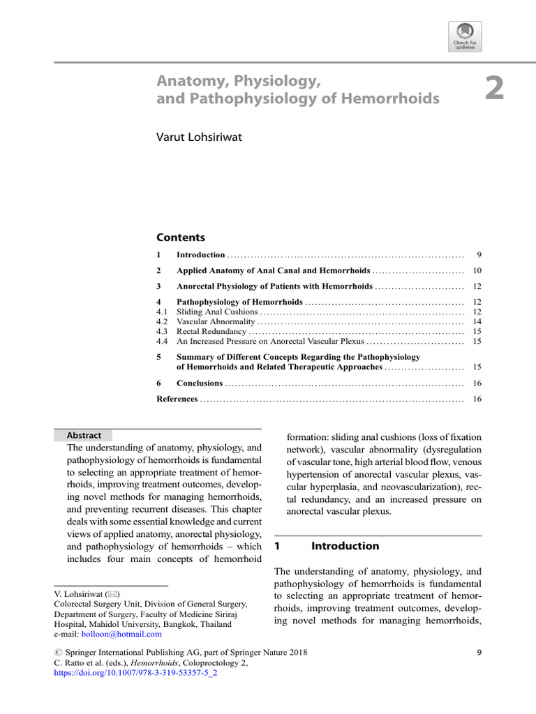 Anatomy, Physiology, and Pathophysiology of Hemorrhoids: Varut ...