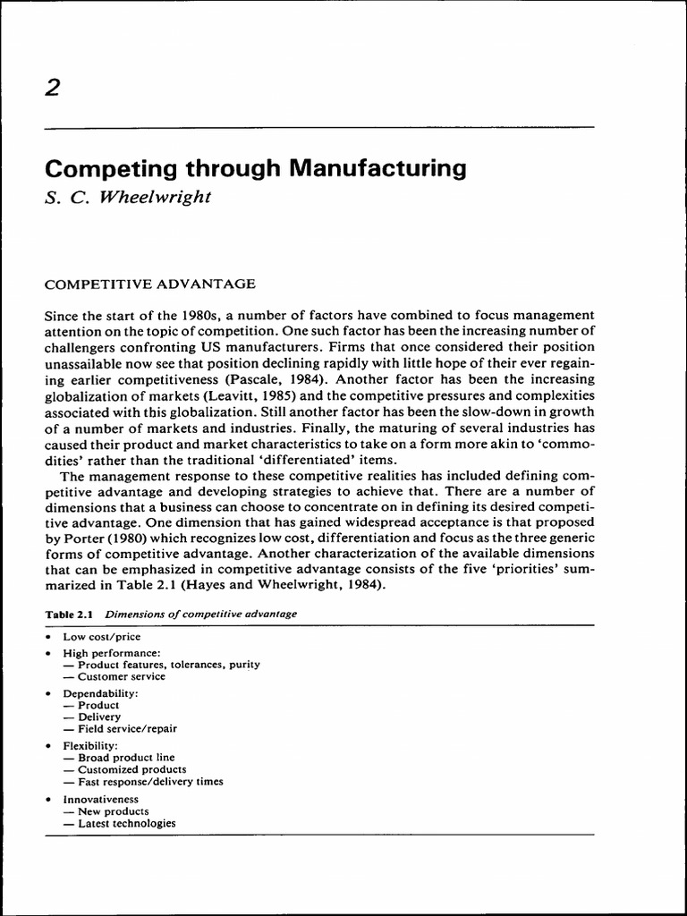 Book Chapter - Competing Through Manufacturing | PDF | Strategic ...