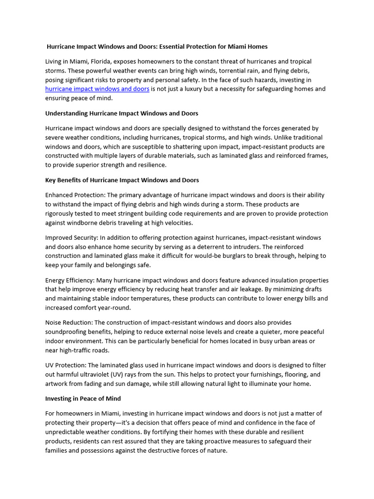 Hurricane Impact Windows and Doors Essential Protection For Miami Homes ...
