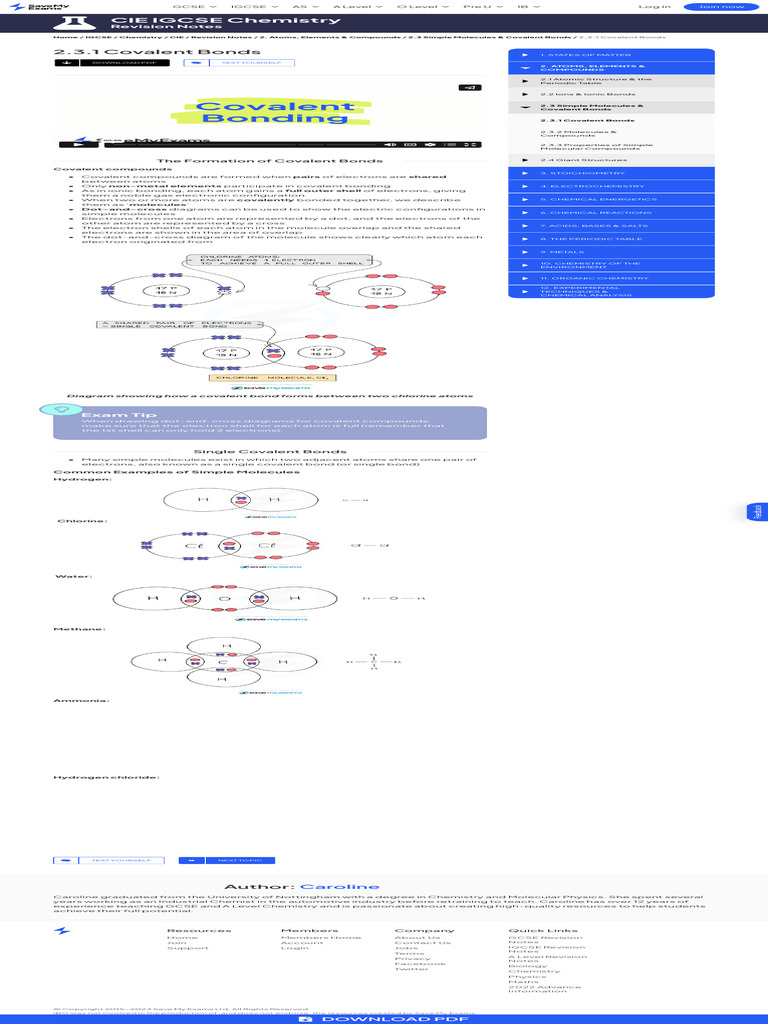 Covalent Bonds (2.3.1) CIE IGCSE Chemistry Revision Notes 2023 Save My ... Covalent Bonds (2.3.1) CIE IGCSE Chemistry Revision Notes 2023 Save My ...