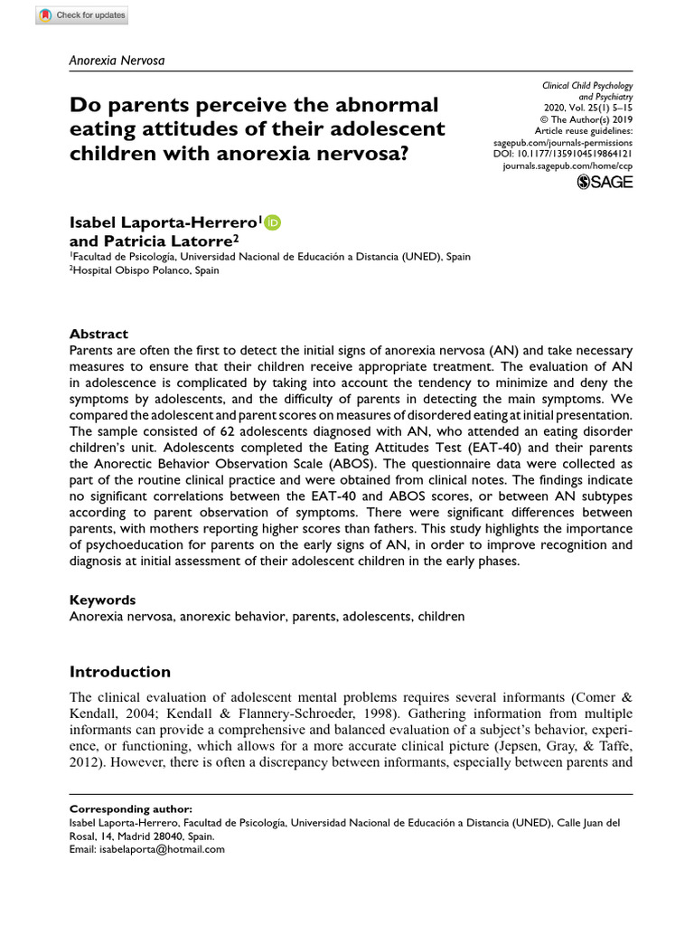 Do Parents Perceive The Abnormal Eating Attitudes of Their Adolescent Children With Anorexia ...