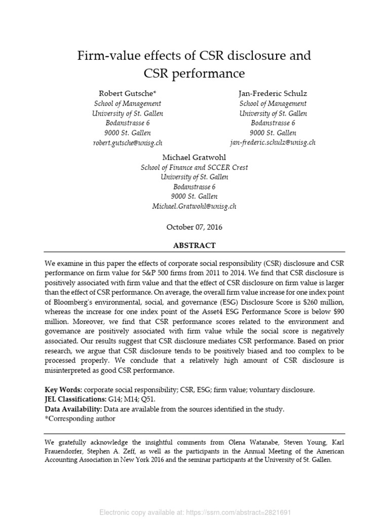 Firm-Value Effects of CSR Disclosure and | PDF | Corporate Social Responsibility | Regression ...
