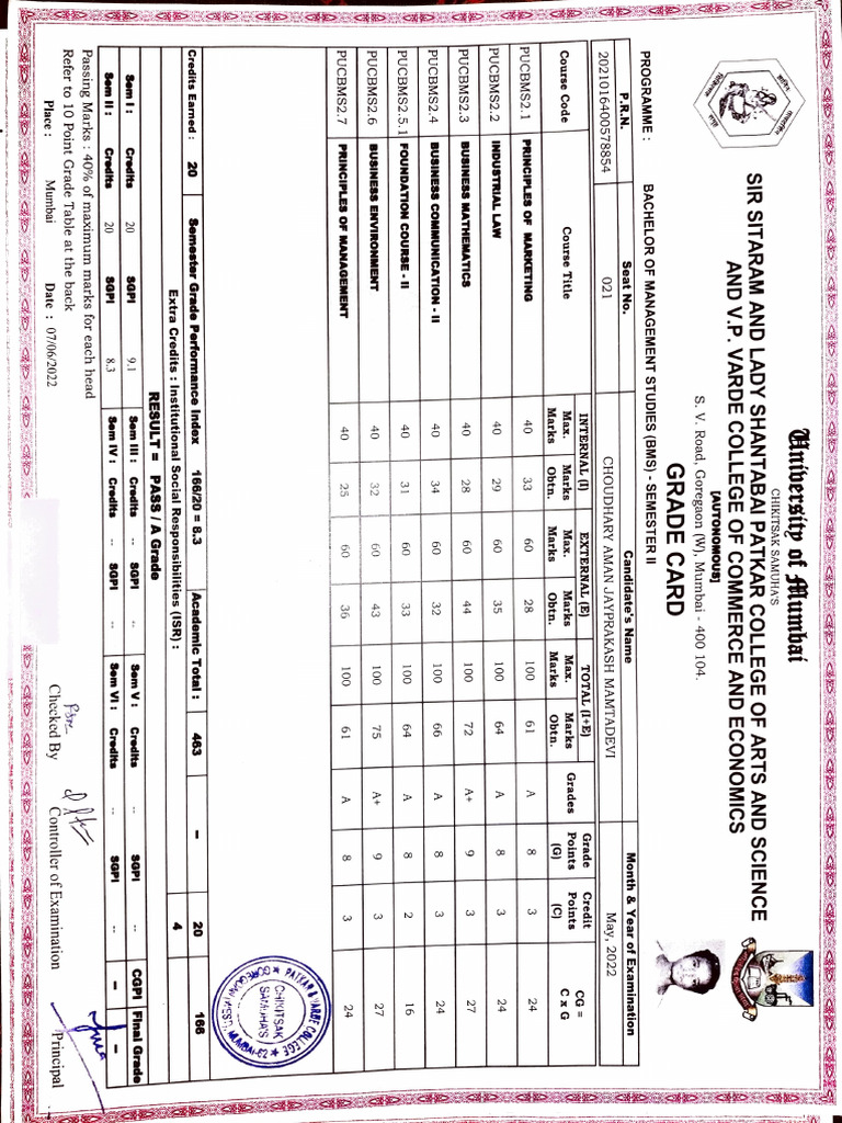 Sem 2 Result | PDF | Science