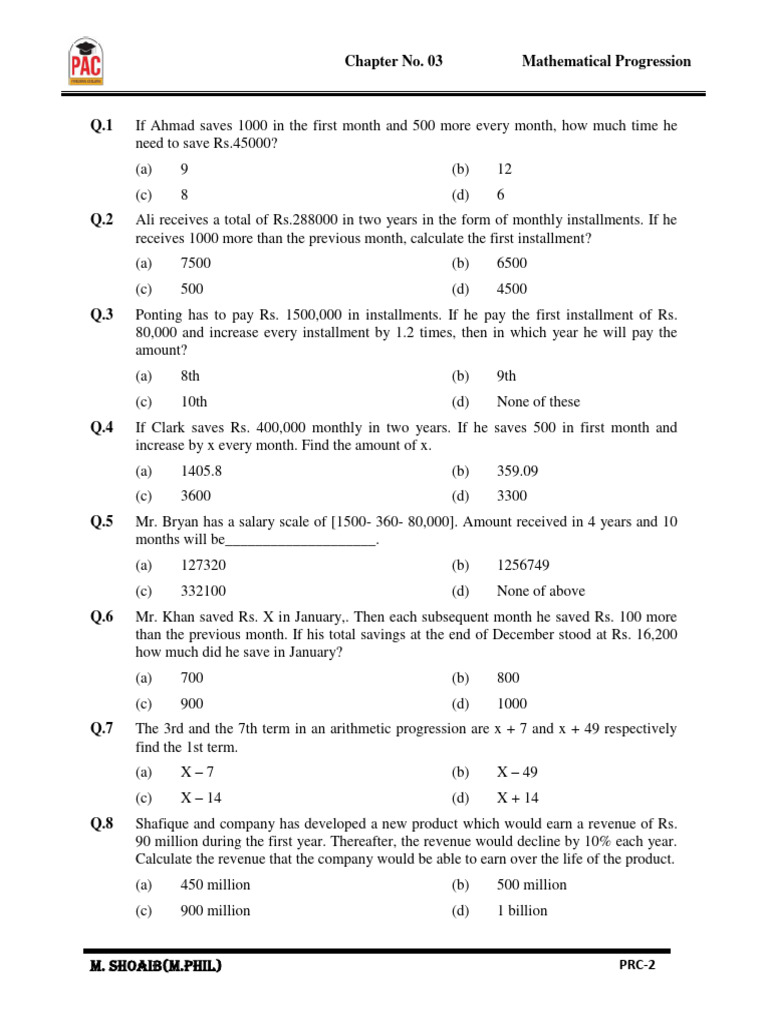 CHAPTER 03(QP) | PDF | Arithmetic | Mathematics