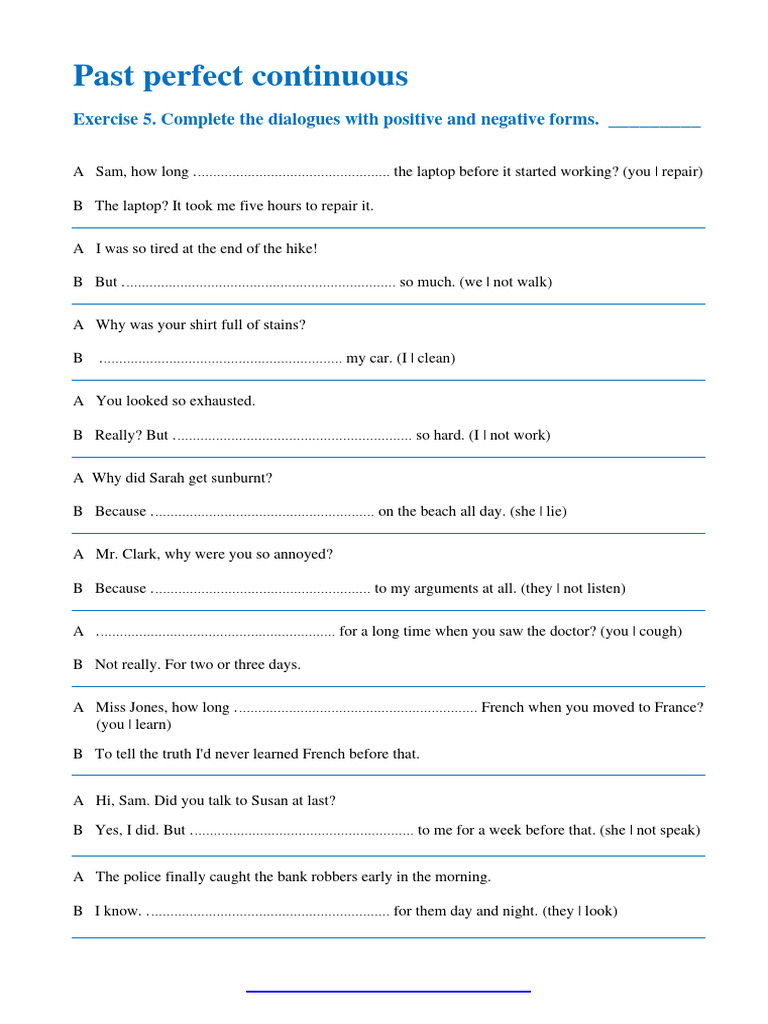 Past Perfect Continuous Exercise 5 | PDF