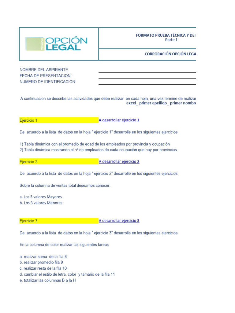 Prueba de Excel Basico Primera Parte | PDF | Microsoft Excel | Ingeniería Informática