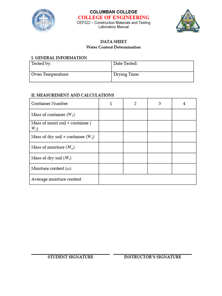 01 Moisture Content of Aggregates Data Sheet | PDF