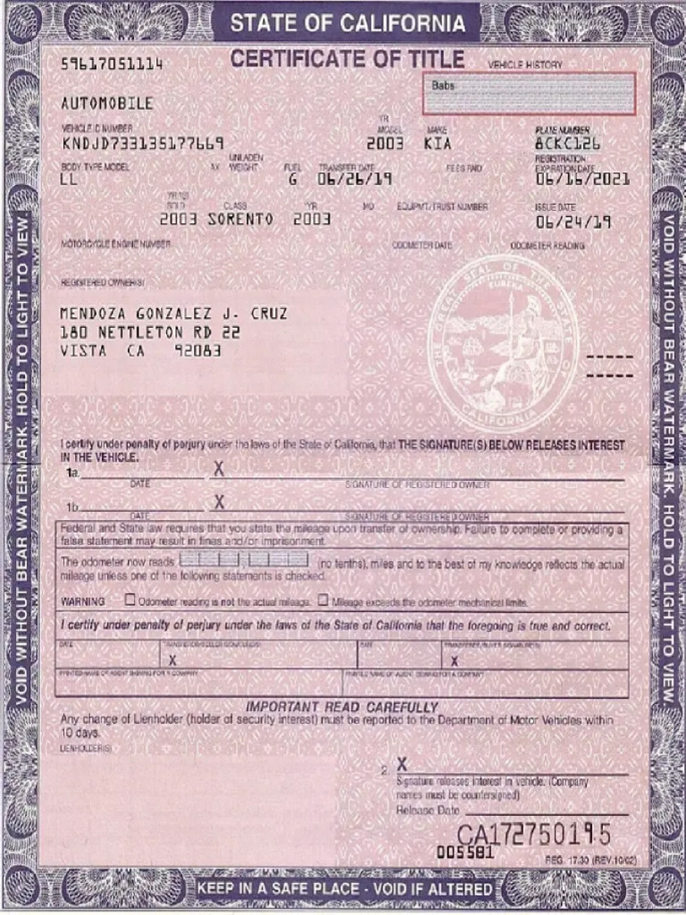 Galte750115: Certificate of Title - Veuciznerc | PDF | Length | Vehicles