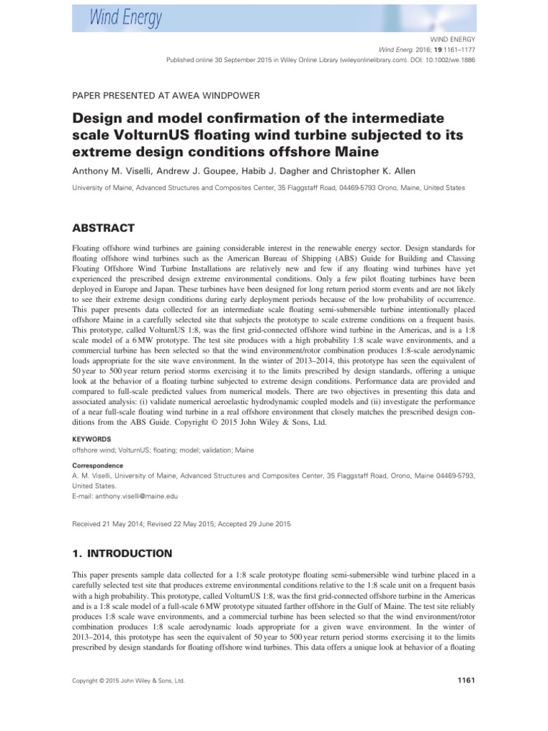 Wind Energy - 2015 - Viselli - Design and Model Confirmation of The ...