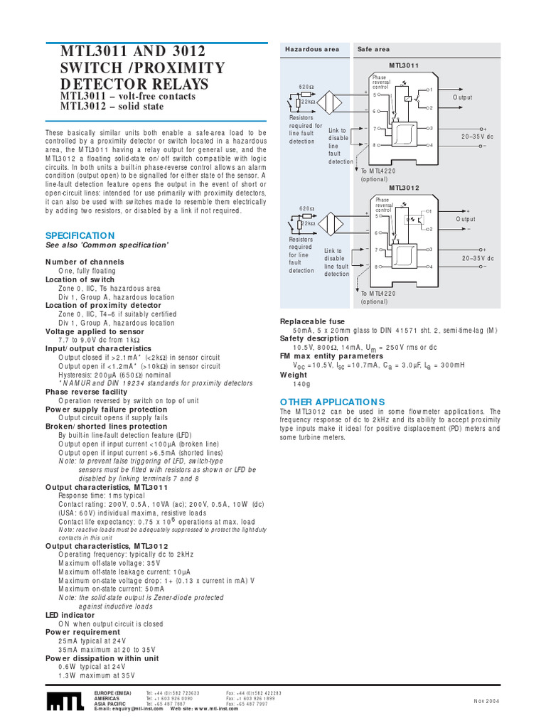 MTL3011 12 | PDF | Switch | Relay