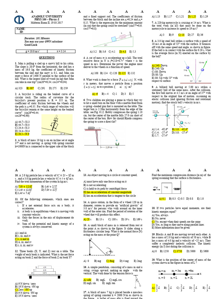 Fizik 1-2. Vize | PDF | Acceleration | Force