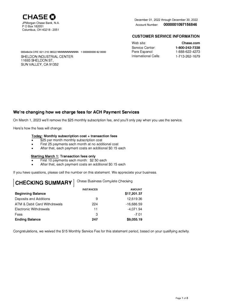 Chase Bank Statement Template | PDF | Transaction Account | Fee