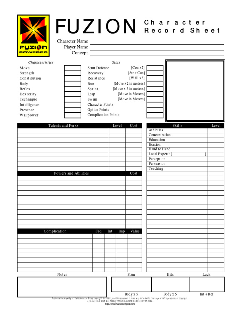 Fuzion Character Sheet | PDF | Recreation | Storytelling