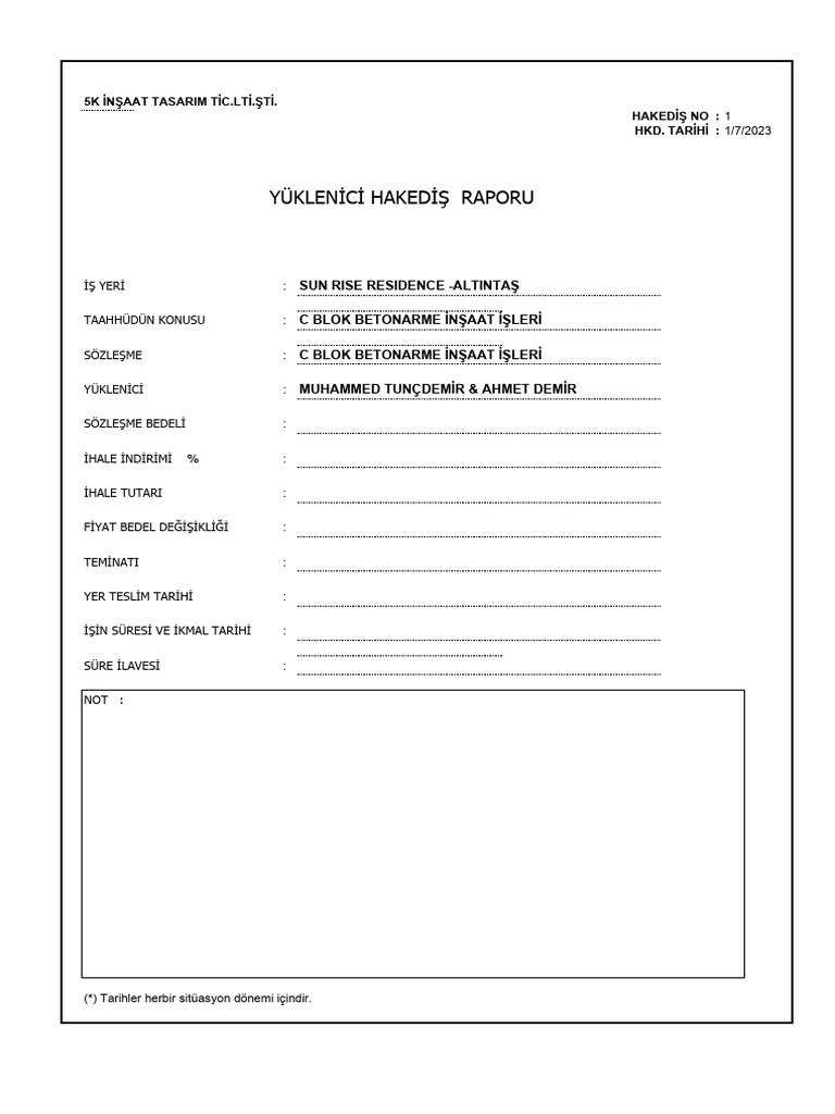 C BLOK KALIPÇI Hakediş 2 | PDF