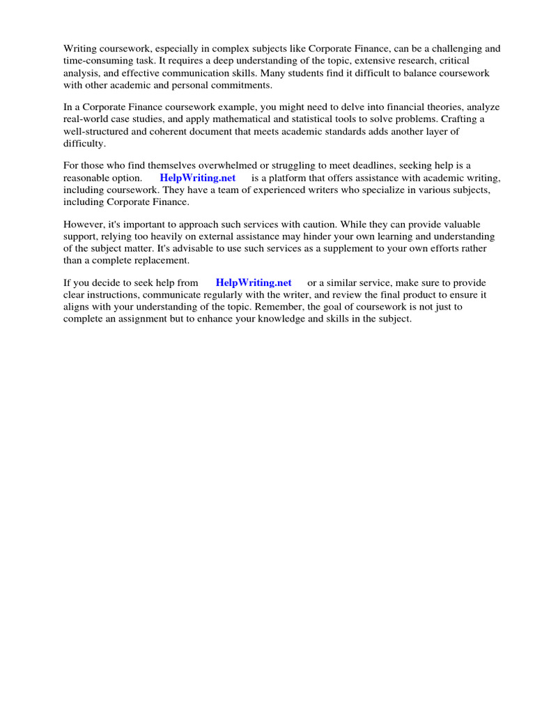 Corporate Finance Coursework Example | PDF