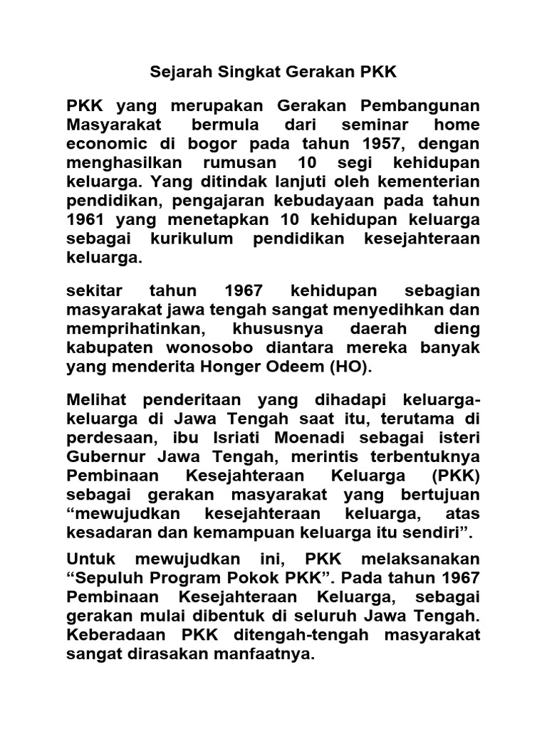 Sejarah Singkat Gerakan PKK | PDF