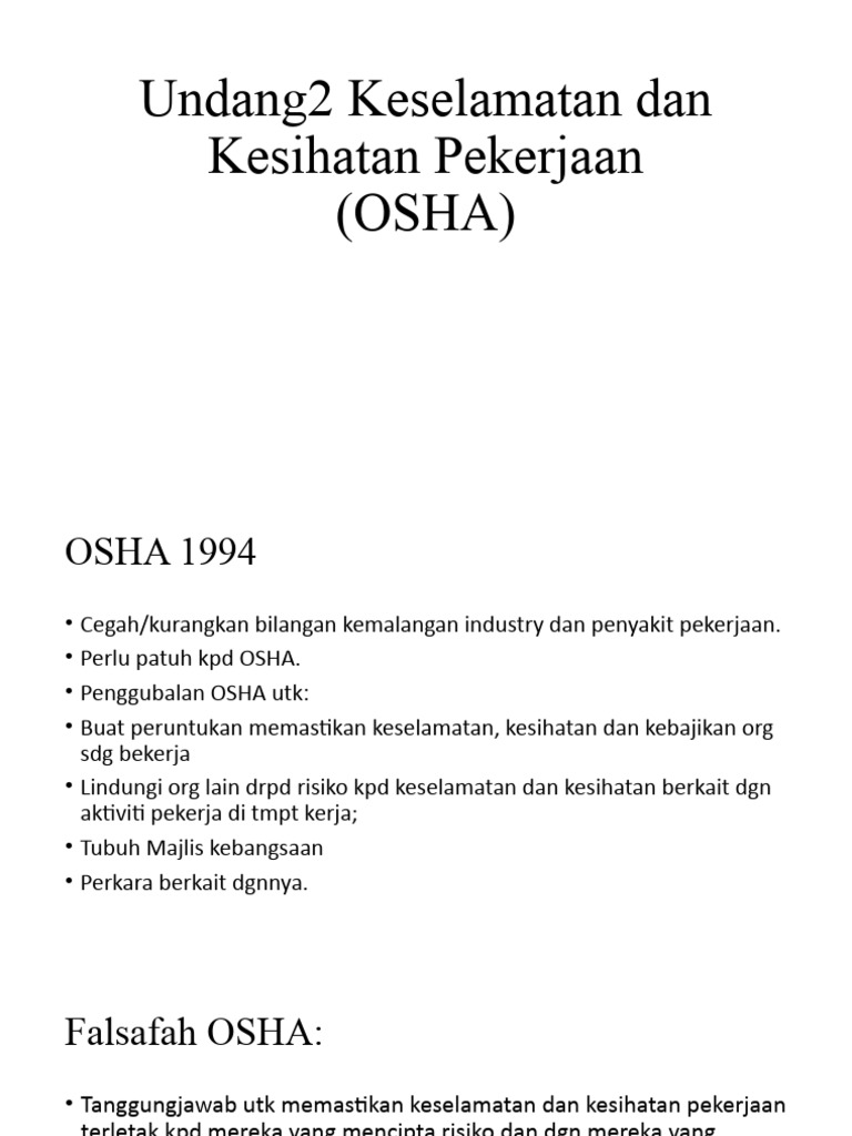 Undang2 Keselamatan Dan Kesihatan Pekerjaan (OSHA) | PDF