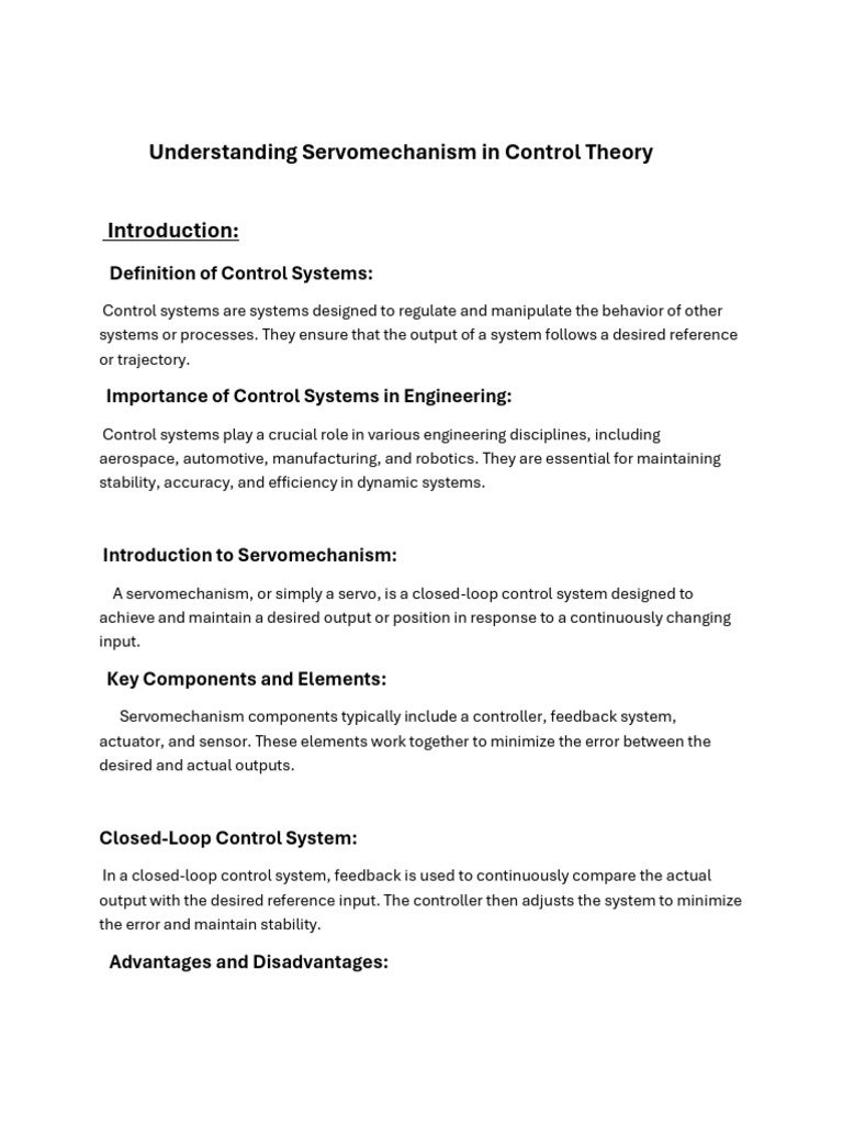 Assignment Understanding Servomechanism in Control Theory | PDF | Control Theory | Servomechanism