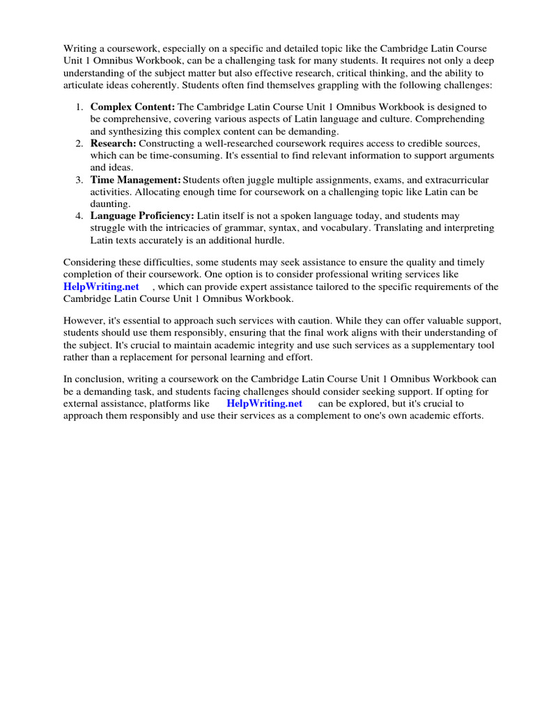 Cambridge Latin Course Unit 1 Omnibus Workbook | PDF